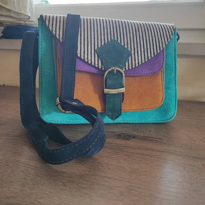 Unusual & Quirky Leather Bag, Colour Block Recycled Leather Handbag ...