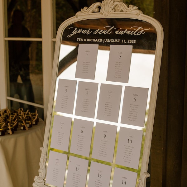 Wedding Seating Chart Decal for Mirror | Your Seat Awaits ...