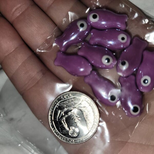 3 Ceramic Fish Beads, Ceramic Evil Eye Beads, Fish Beads, Handmade ...