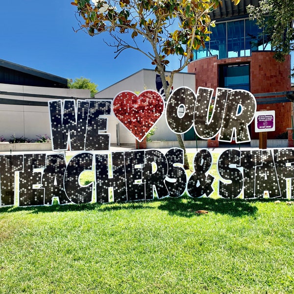 We Love Our Teachers - Staff Appreciation - Red/black Sequins EZ Set - Yard Sign Set - Etsy