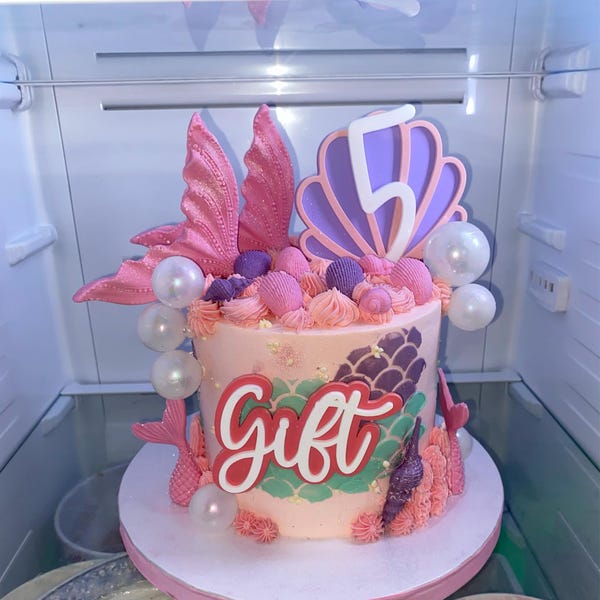 Mermaid Clam Shell Cake Topper - Personalised Name - Sea Theme Acrylic ...