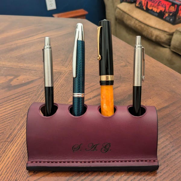 Pen Holder, Fountain Pen Case, Leather 4 Pen Holder for Desk, Desk Pen ...