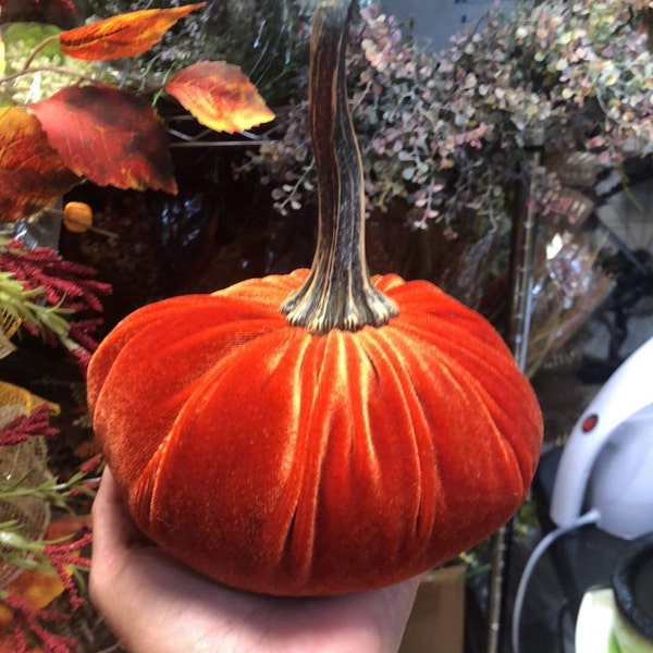 Large Velvet Pumpkins Set of 3, Luxury Orange Pumpkins, Fall Home Decor ...