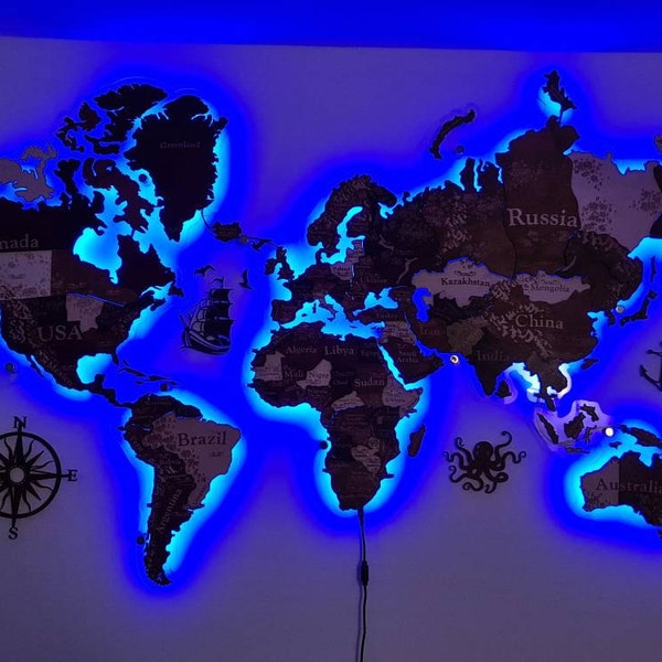 3D Led Backlight Map, Wooden Push Pin Map, RGB LED 3D Wood Family ...