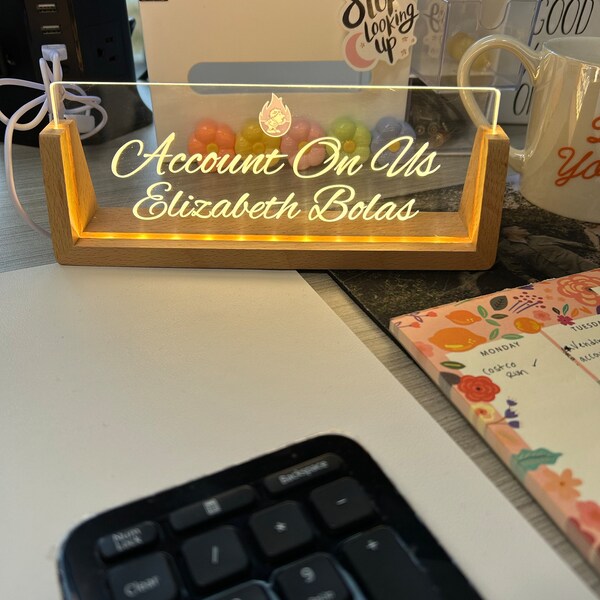 Personalized Desk Acrylic Plaque With Wooden Base, Custom Office Decor ...
