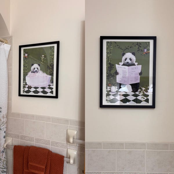 Set of Two Toad Bathroom Prints. Toad in the Bath, Frog on the Toilet ...