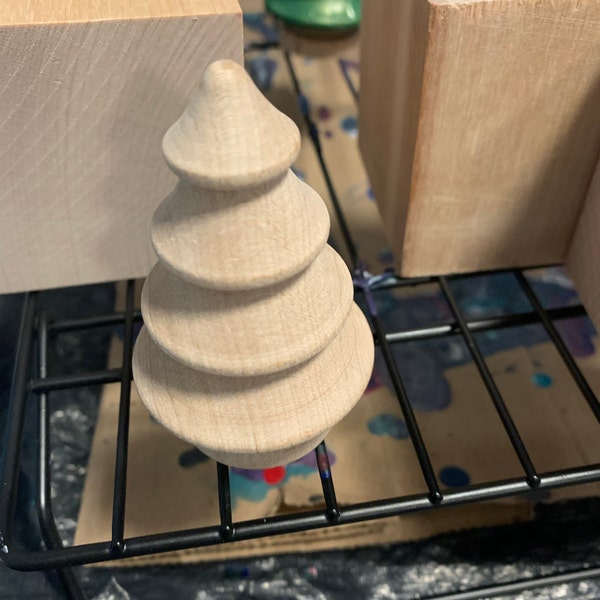 Turned Wooden Tree, Wooden 3 Dimensional Tree, 2 3/4" Tree, DIY Small ...