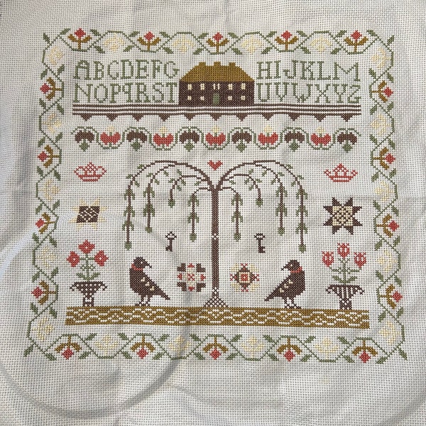 Cross Stitch Pattern PDF, Sampler Flowers and Birds, Primitive Sampler ...