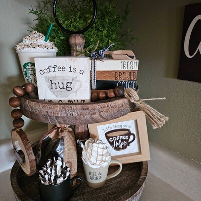 Coffee Mini Wood Book Stack With Scoop/ Coffee Bar/ Tier Tray Decor ...