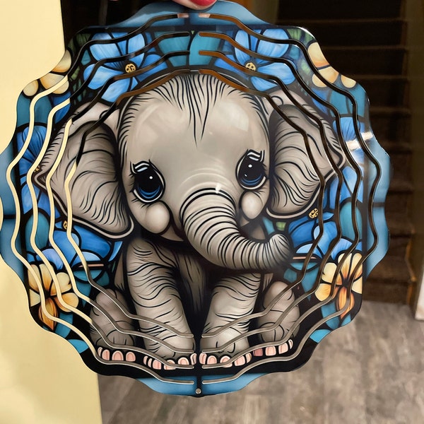 Elephant Wind Spinner Stained Glass Sublimation Design Template, Wind ...