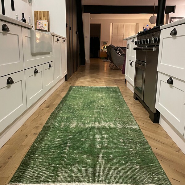 4' 8 X 7' Green Turquoise Brown Vintage Over Dyed Rug, Midcentury ...