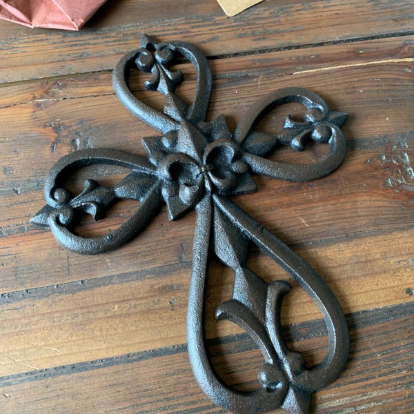 Cross, Wall Cross, Rustic Cross, Cast Iron Cross, Wall Decor, Fleur De ...