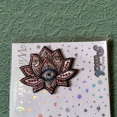 Lotus Evil Eye Patch Iron on Embroidered Patches Mystical Bohemian Festival Free Spirit Blush ...
