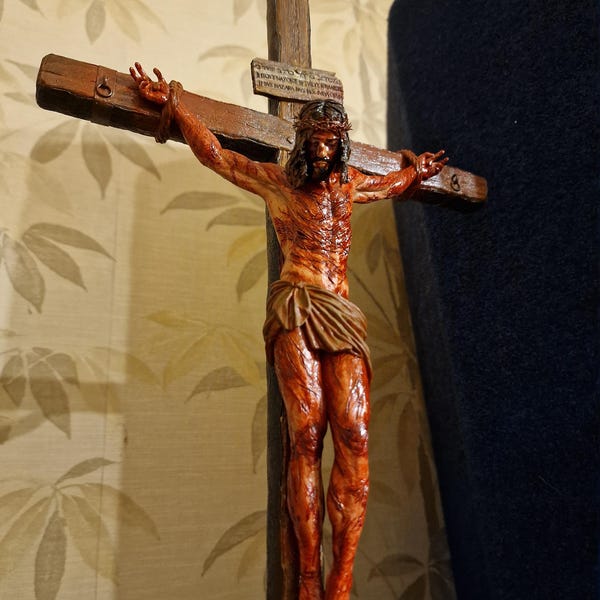 Handmade Realistic Crucifix, Walnut Wood Cross – 3D Jesus Figure ...