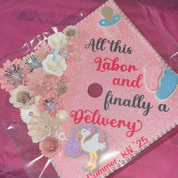 Pink Graduation Cap Toppers/ Flower Graduation Cap/ Glitter Graduation ...