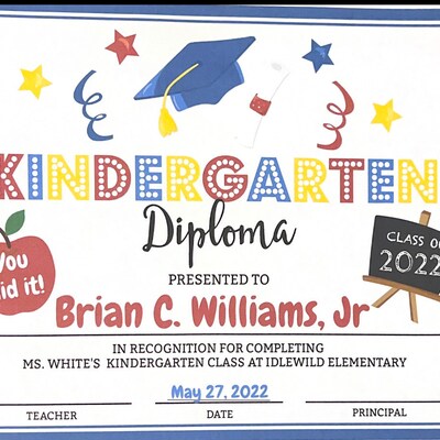 INSTANT DOWNLOAD Printable Kindergarten Graduation Diploma ...