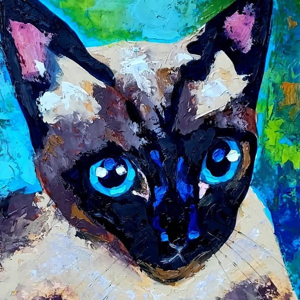 Cat Portrait Painting Cat Hand Painted Original Art Impasto Palette ...