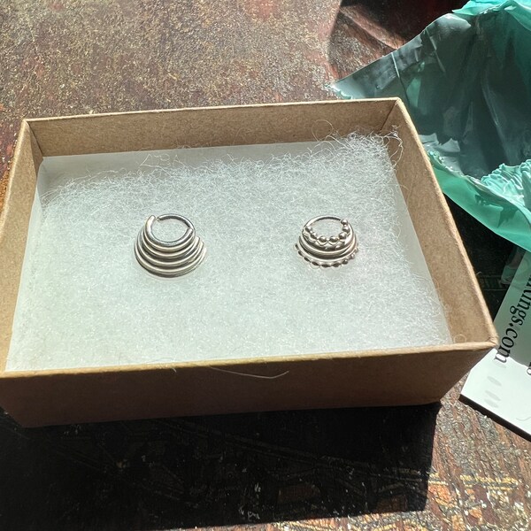 5 Stacked Tapered Septum Ring ~ Five Stack Layered Nose Ring ~ Nickel ...