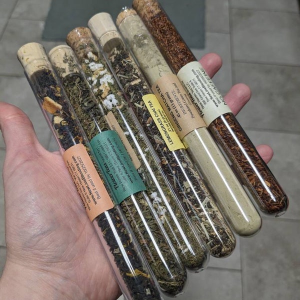Loose Leaf Tea Samples in Test Tubes With Cork Top Variety of Flavors ...