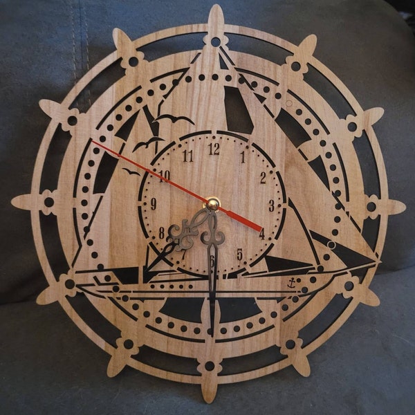 Wall Clock Sea Laser Cut Dxf Glowforge Svg Template CNC Cutting Router ...