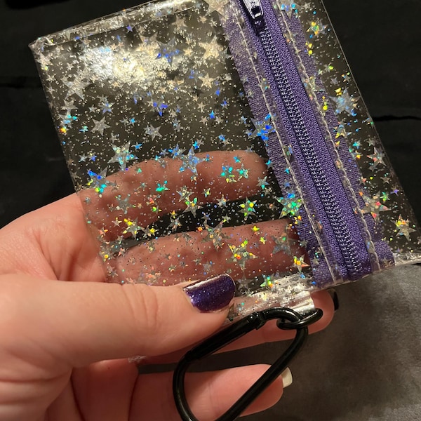 Clear Coin Pouch Holographic Glitter Stars Neon Zipper | Zip Pouch ...