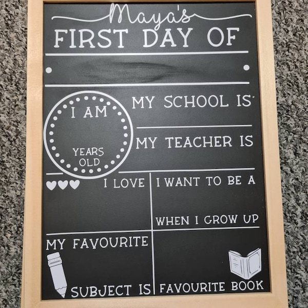 Personalised First Day of School Board | Back to School Chalkboard ...