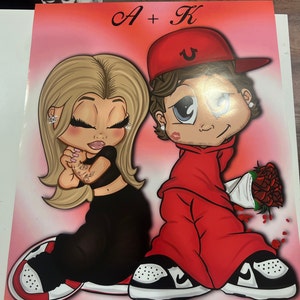 Y2k Custom Cartoon Chicano Couple Digital Art Portrait, Anniversary ...