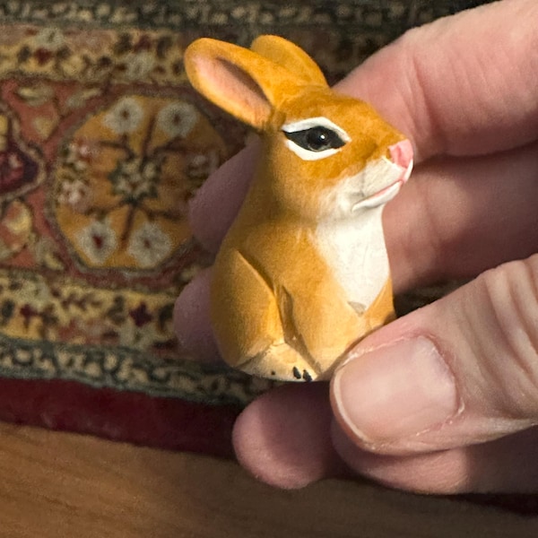 Brown Rabbit Bunny Miniature Wood Figurine Garden Statue Small Animal ...