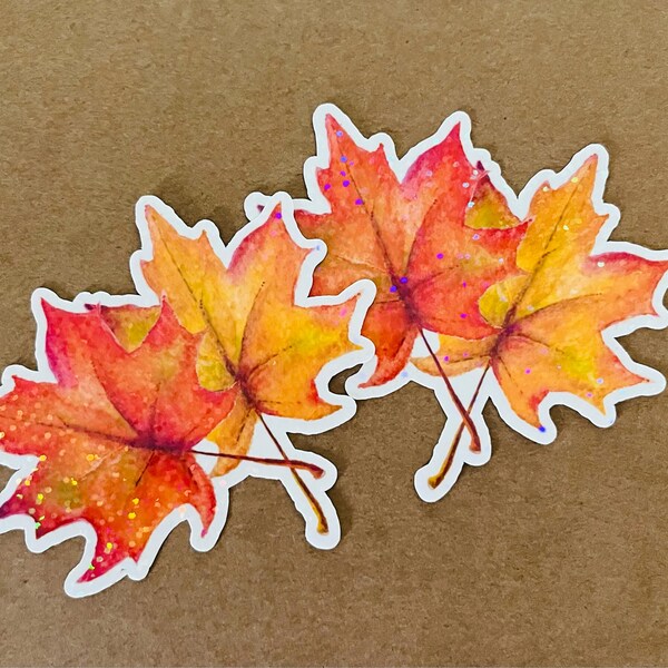 Maple Leaves Sticker, Fall Leaves Sticker, Vinyl Stickers, Watercolor ...
