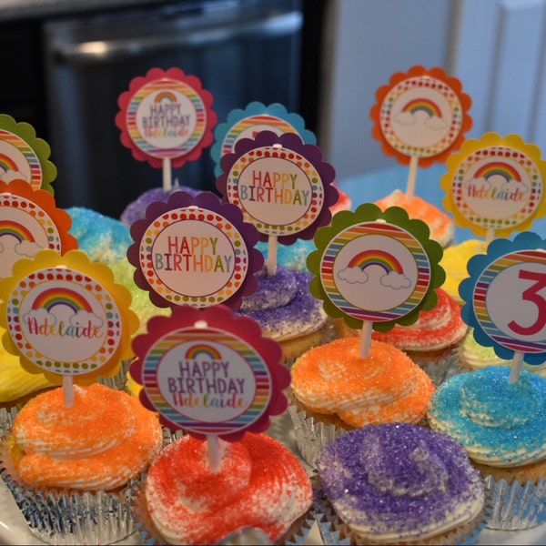 Personalized Rainbow Cupcake Toppers: Birthday Party Decor - Etsy