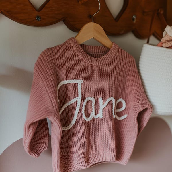 Custom Baby Name Sweater,knit Name Baby Sweater,hand Embroidered Name ...