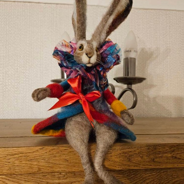 Reclining Hare With Ruffle /rabbit Lover Gift/hare Sculpture/felted ...