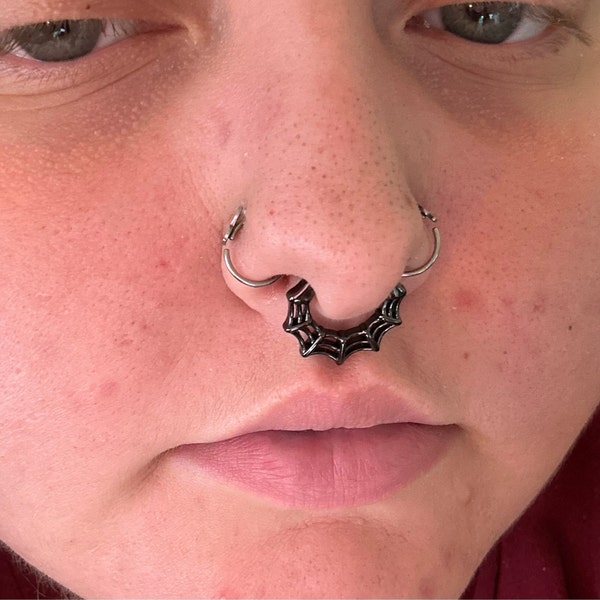 16G Spider Web Septum Ring Black Silver Clicker/cartilage/helix Earring ...