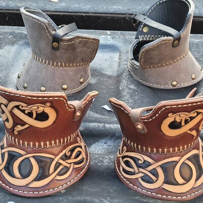 Demi Gauntlets Black Leather Hard Bridal Hand Guard Armor Renfair LARP ...