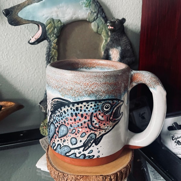 Rainbow Trout Mug With Blue and Orange Lip Drip - Etsy
