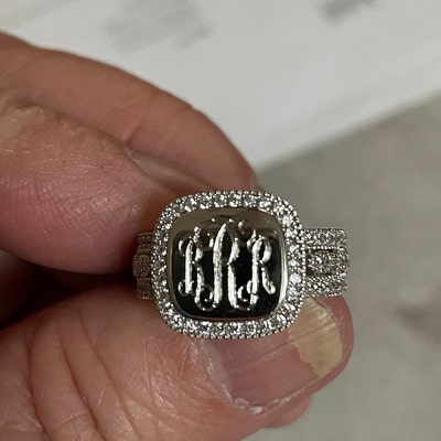 Monogram Sterling Silver CZ Victoria Ring - Etsy