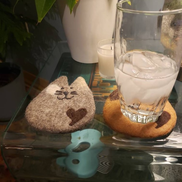 Absorbent Handmade Cat Coasters-set of Four-4-wool Felt-gifts for Cat ...