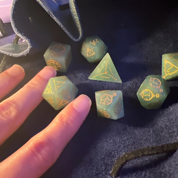 Green Jade DND Dice Set, Aventurine Sharp Edge D&D Dice Set, Dungeons ...