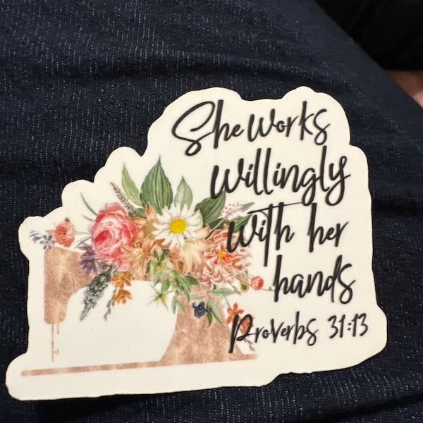 Sewing Machine Sticker | Proverbs 31:13 Sticker | Christian Sticker ...