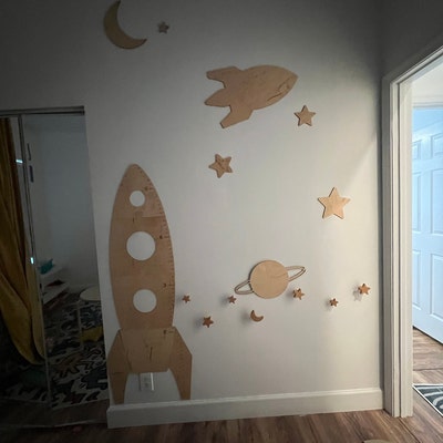 Kids Wooden Growth Height Chart Ruler, Space Theme Nursery Decor ...