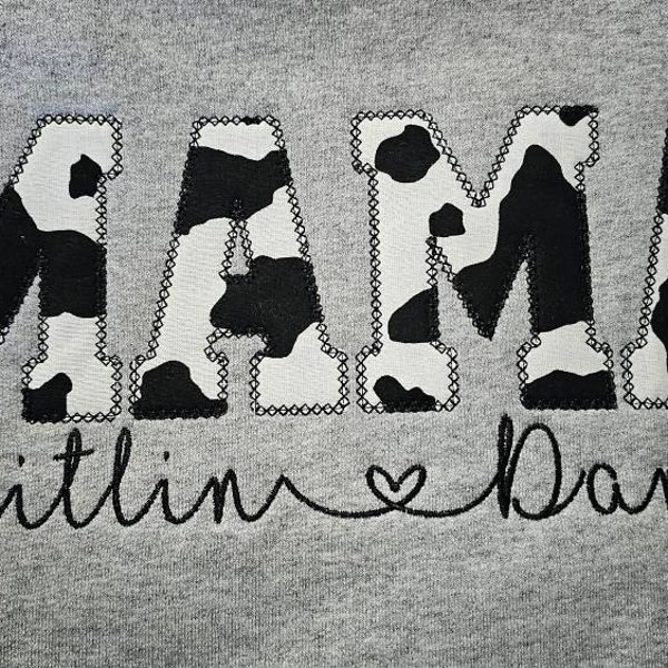 Cow Print Applique Mama Crewneck | Personalized Embroidery - Etsy