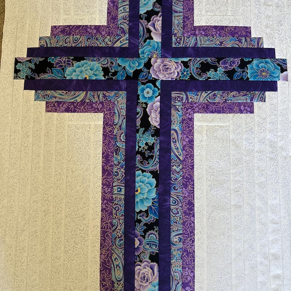 Cross Quilt Pattern , Log Cabin Christian Cross , Twin Size: 66" X 90 ...