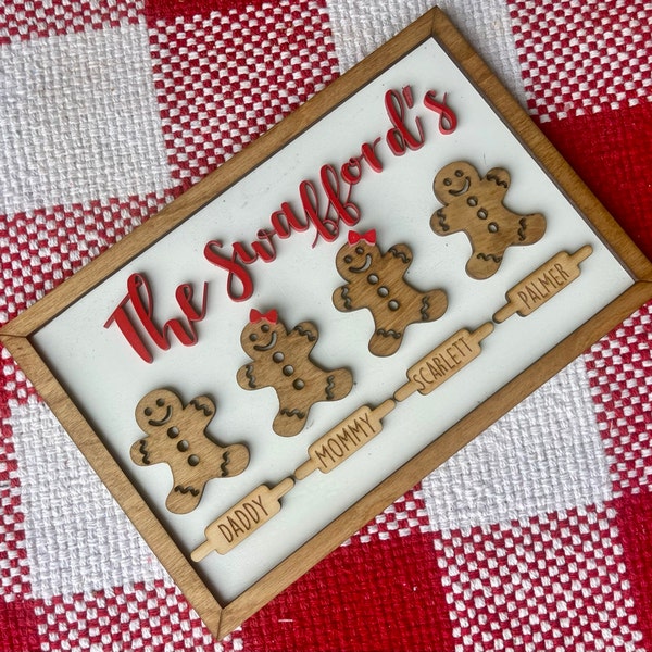 Gingerbread Family Sign, Christmas Home Decor, Personalized Gingerbread ...
