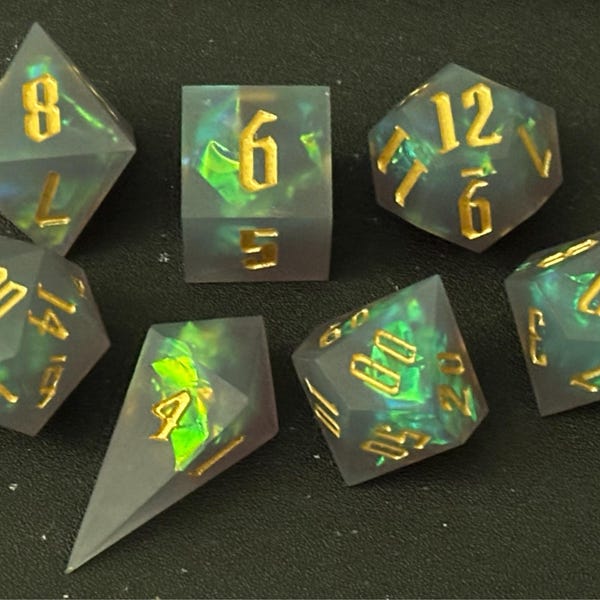 Moonbeam Frosty Matte Opal Sharp Edge Resin Dice Set Prismatic ...