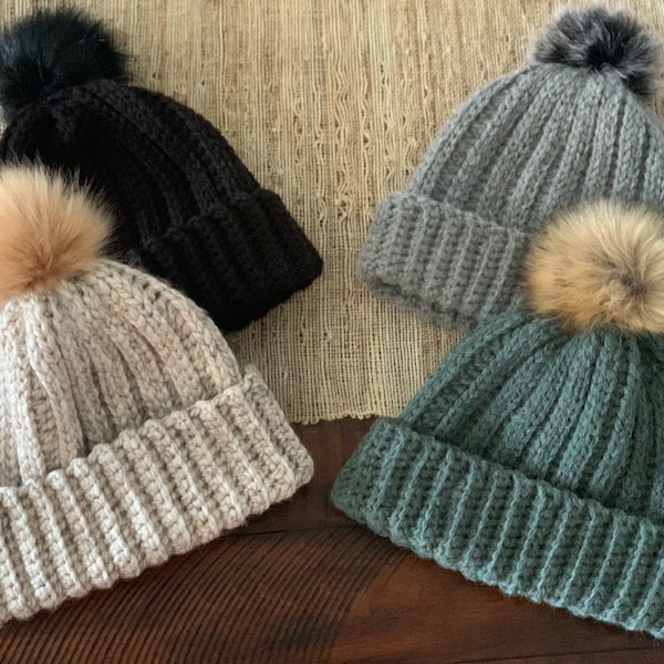 CROCHET PATTERN & VIDEO/ Chunky Ribbed Hat, Side Across Construction ...