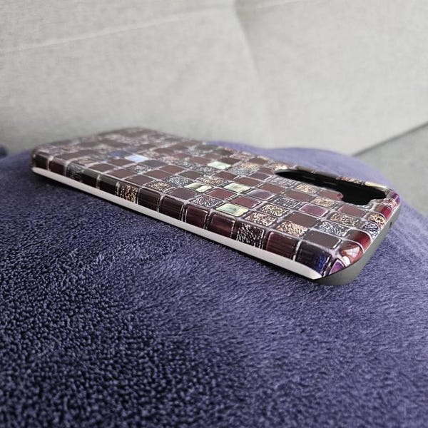 Red Mosaic Print Magsafe Phone Case: Burgundy Checkerboard Tough Cover ...