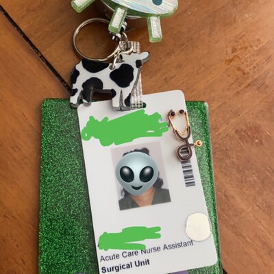 The Original UFO Alien Cow Abduction Funny Retractable Badge Reel Glow ...