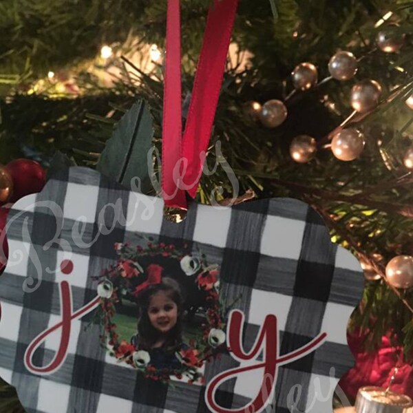 DIGITAL FILE White Buffalo Plaid Joy Photo Ornament Sublimation ...