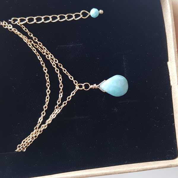 Wire Wrapped Larimar Teardrop Pendant Necklace Gold / Minimalist ... Wire Wrapped Larimar Teardrop Pendant Necklace Gold / Minimalist ...
