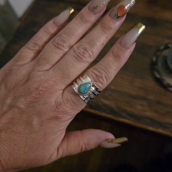 Aquamarine Stars and Moon Fidget Ring | Sterling Silver Celestial ...